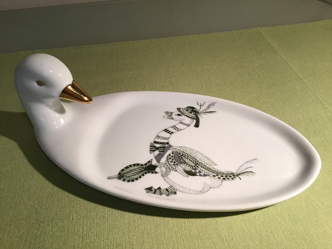 French Beautiful White Ceramic Hand Painted & Signed Duck Platter ...