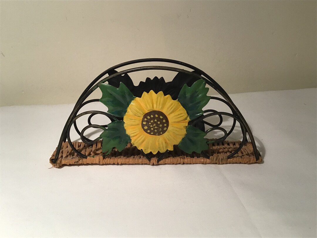 French Vintage Hand Made and Painted Metal and Wicker Serviette Holder ...