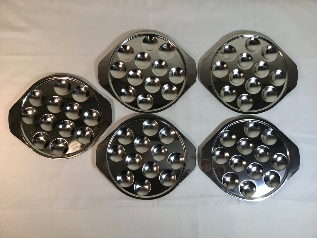 French Vintage Set of 5 Stainless Steel Escargot / Snail Serving Dishes ...