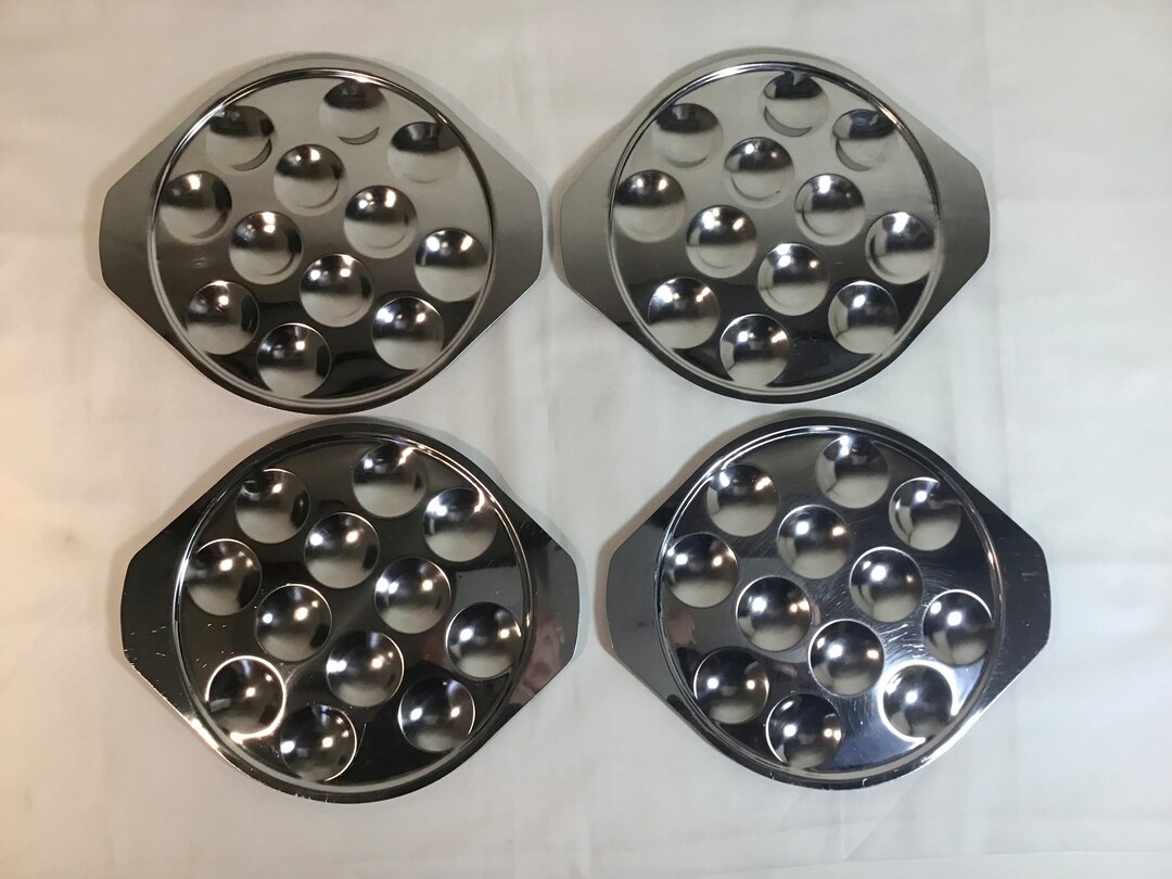 French Vintage Set of 4 Stainless Steel Escargot / Snail Serving Dishes ...