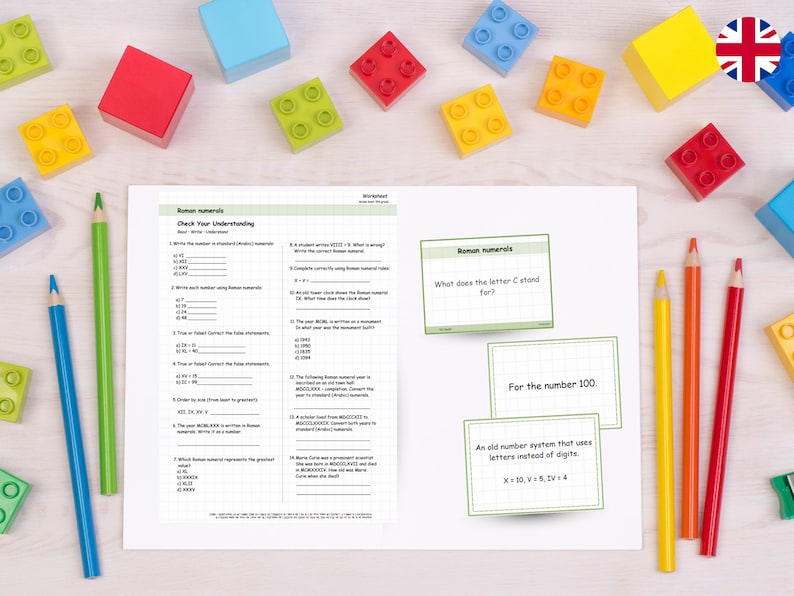 Roman Numerals Flashcards | Math Learning for Kids (printable Digital ...