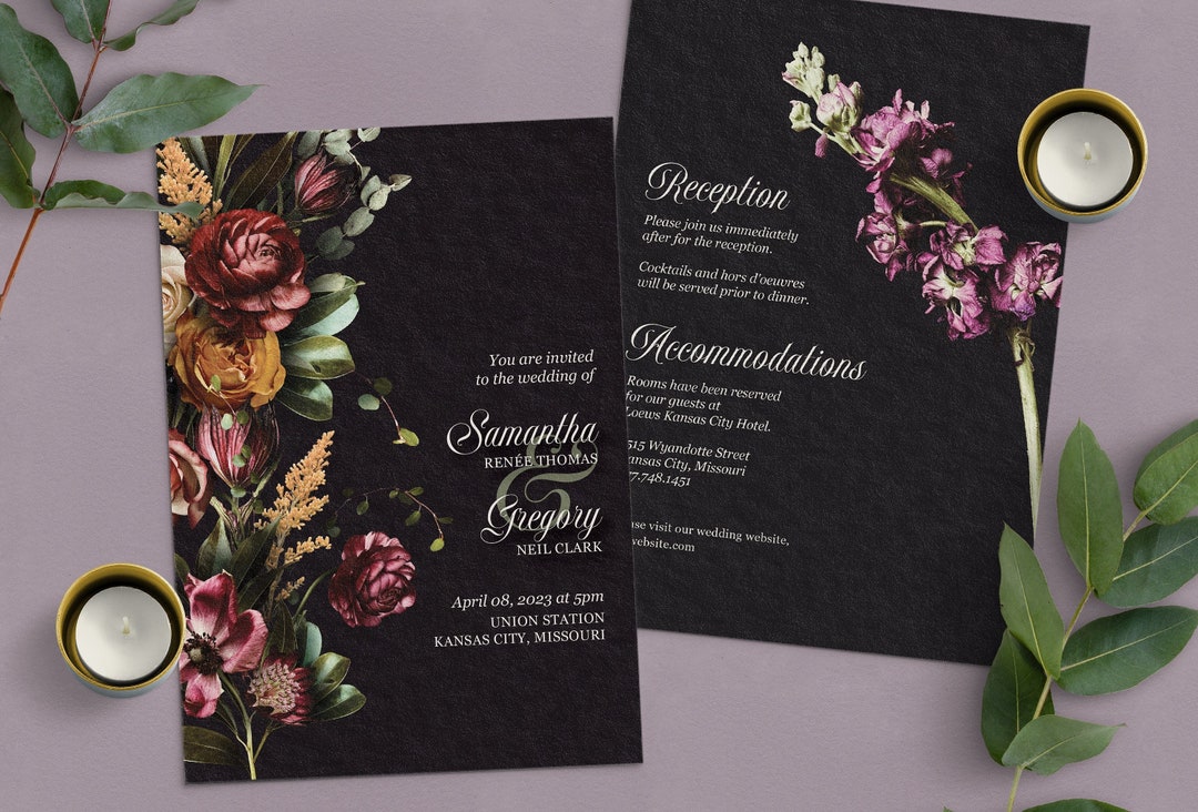 Suite No. 4 , Floral Wedding Invitation Template, Moody Wedding Invite ...