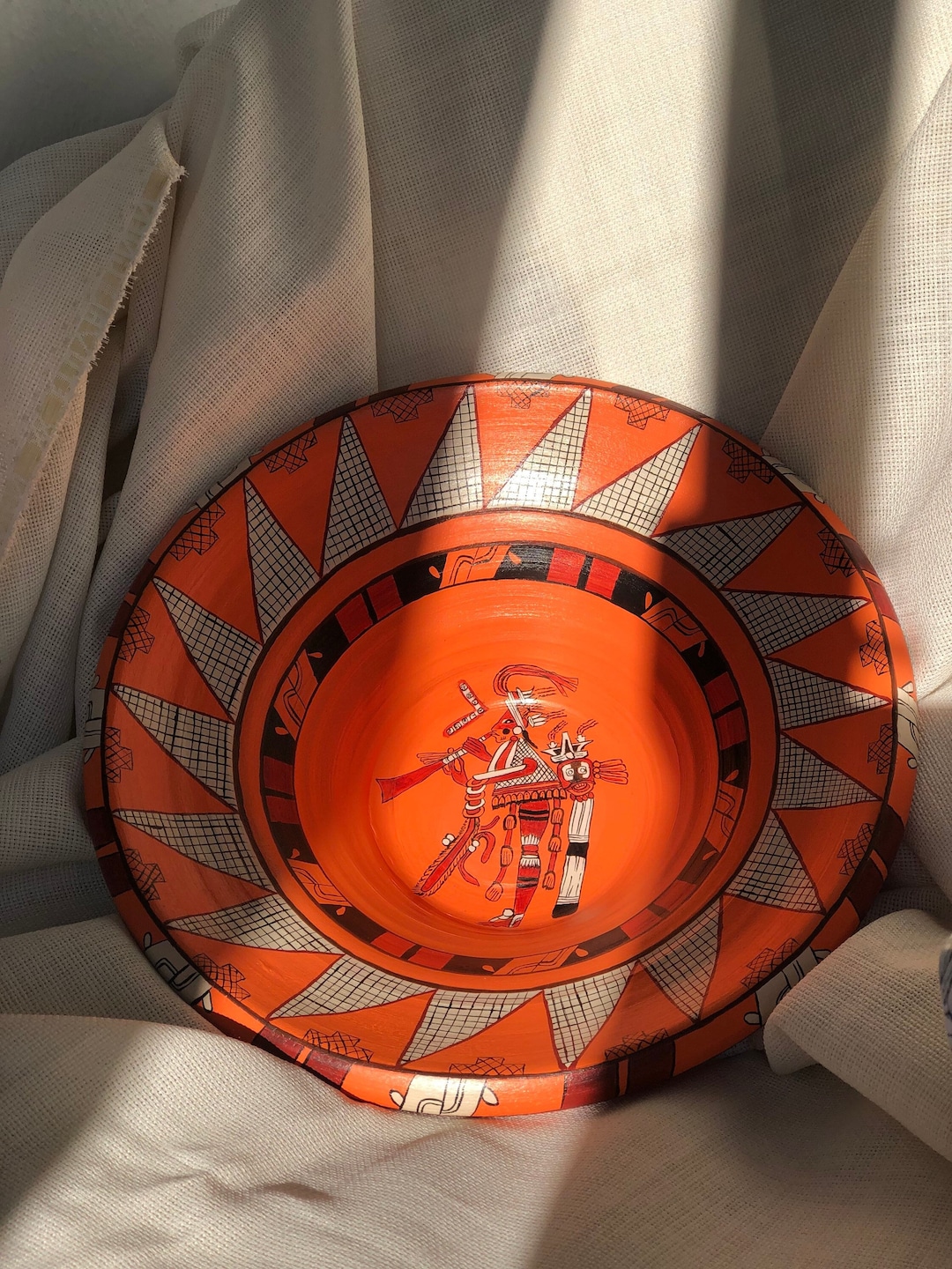 Unique Mayan Bowl/centerpiece, Pottery, Sun of God, Aztec, Inca, Glyphs ...