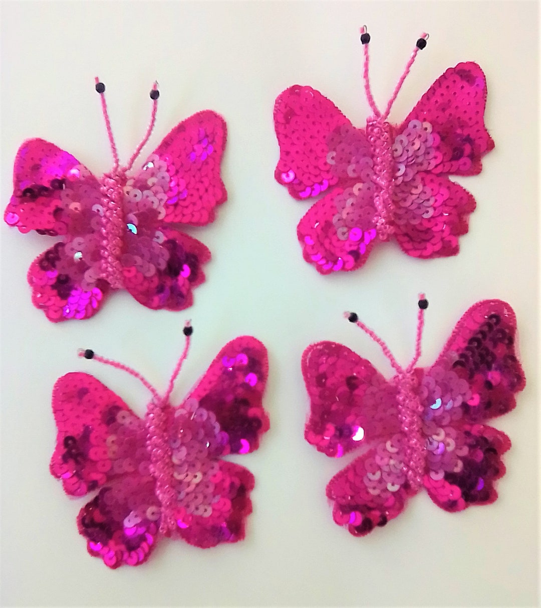 4 Pieces Handmade Beaded Sequin Butterfly Patches 2.5" High by 2.25 ...