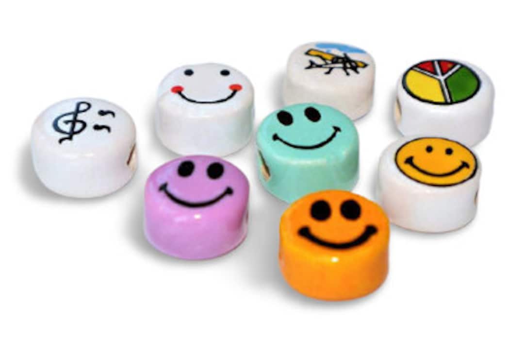 Handpainted Ceramic Happy Face, Flat Beads 15 Mm. Diameter Set of 25 ...