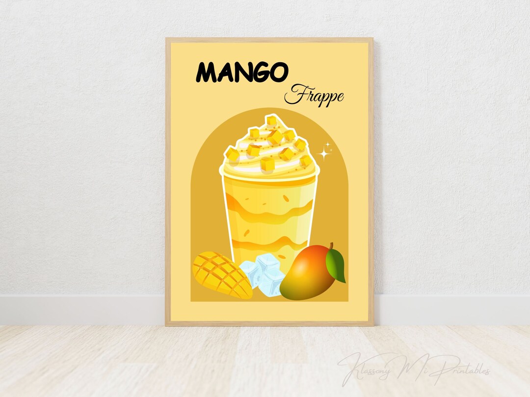 Mango Frappe Yellow Printable Wall Art, Tasty Smoothie Kitchen Wall Art ...