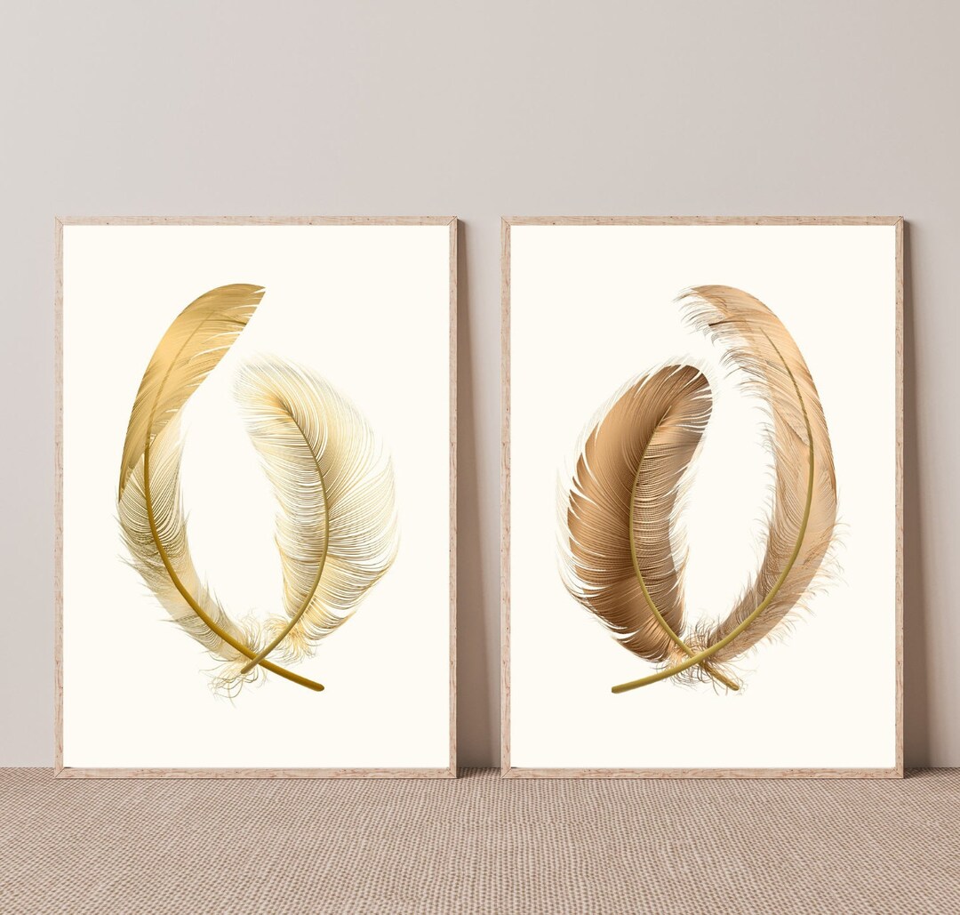 Gold Feather Bronze Feather Duo Design, Minimalist Metallic Decor ...