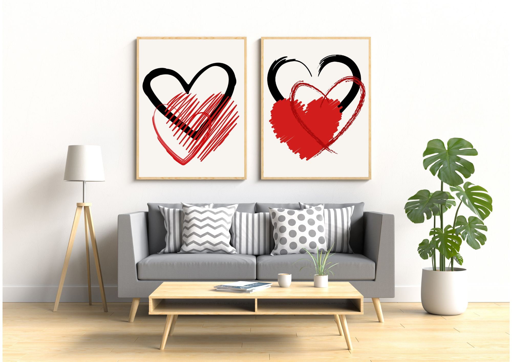 Abstract Heart Wall Art, Red Heart Poster, Set of 2 Trendy Art Designs ...