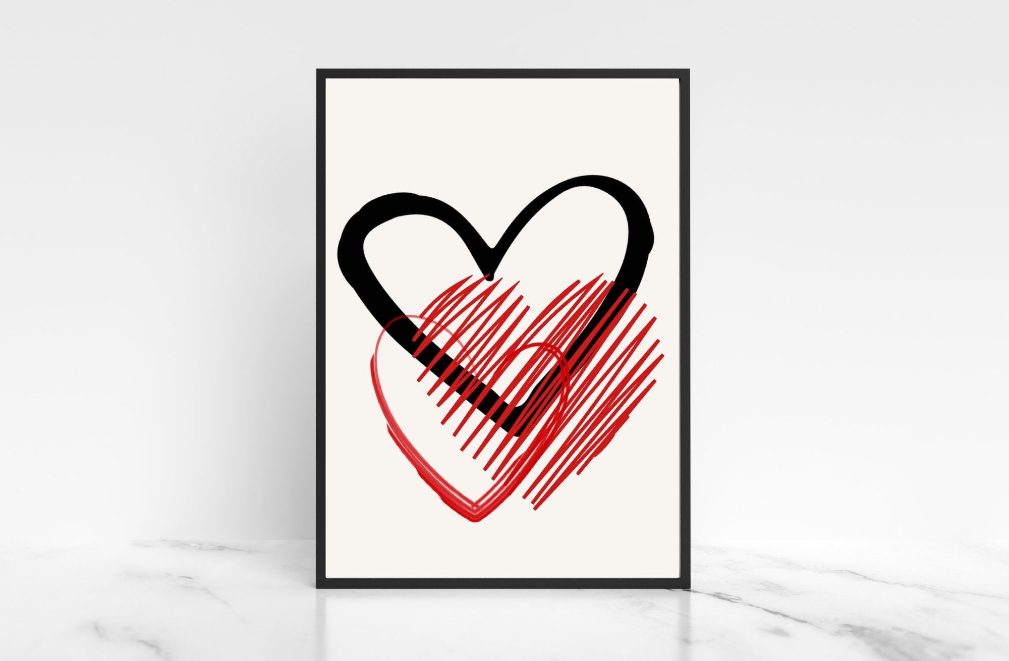 Abstract Heart Wall Art, Red Heart Poster, Set of 2 Trendy Art Designs ...