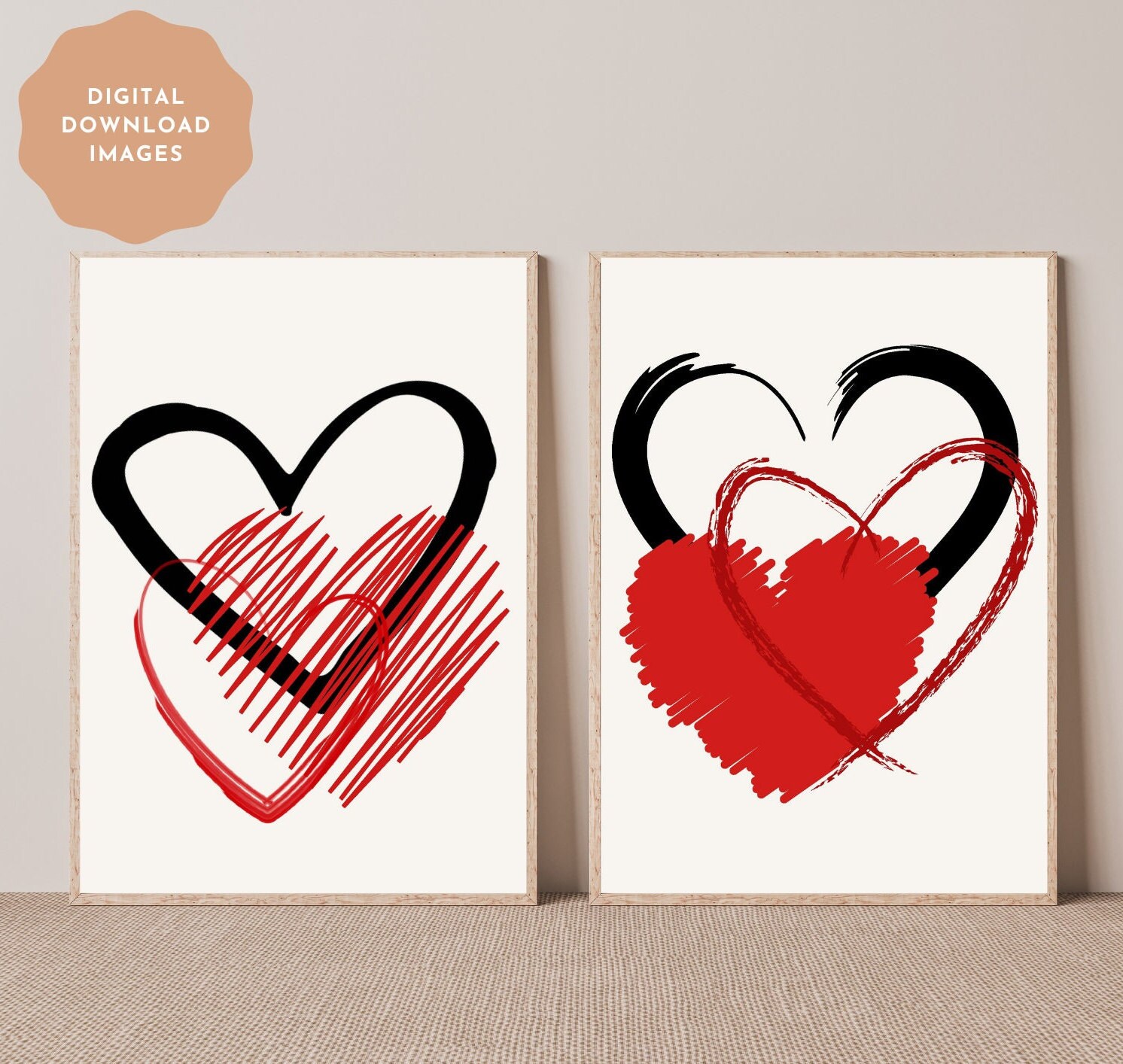 Abstract Heart Wall Art Red Heart Poster Set of 2 Trendy Art - Etsy
