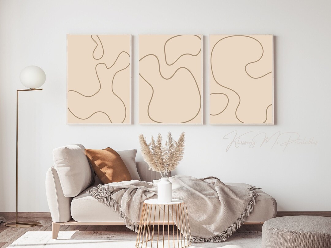 Set of 3 Minimalist Abstract Beige Printable Wall Art Decor Drawings ...
