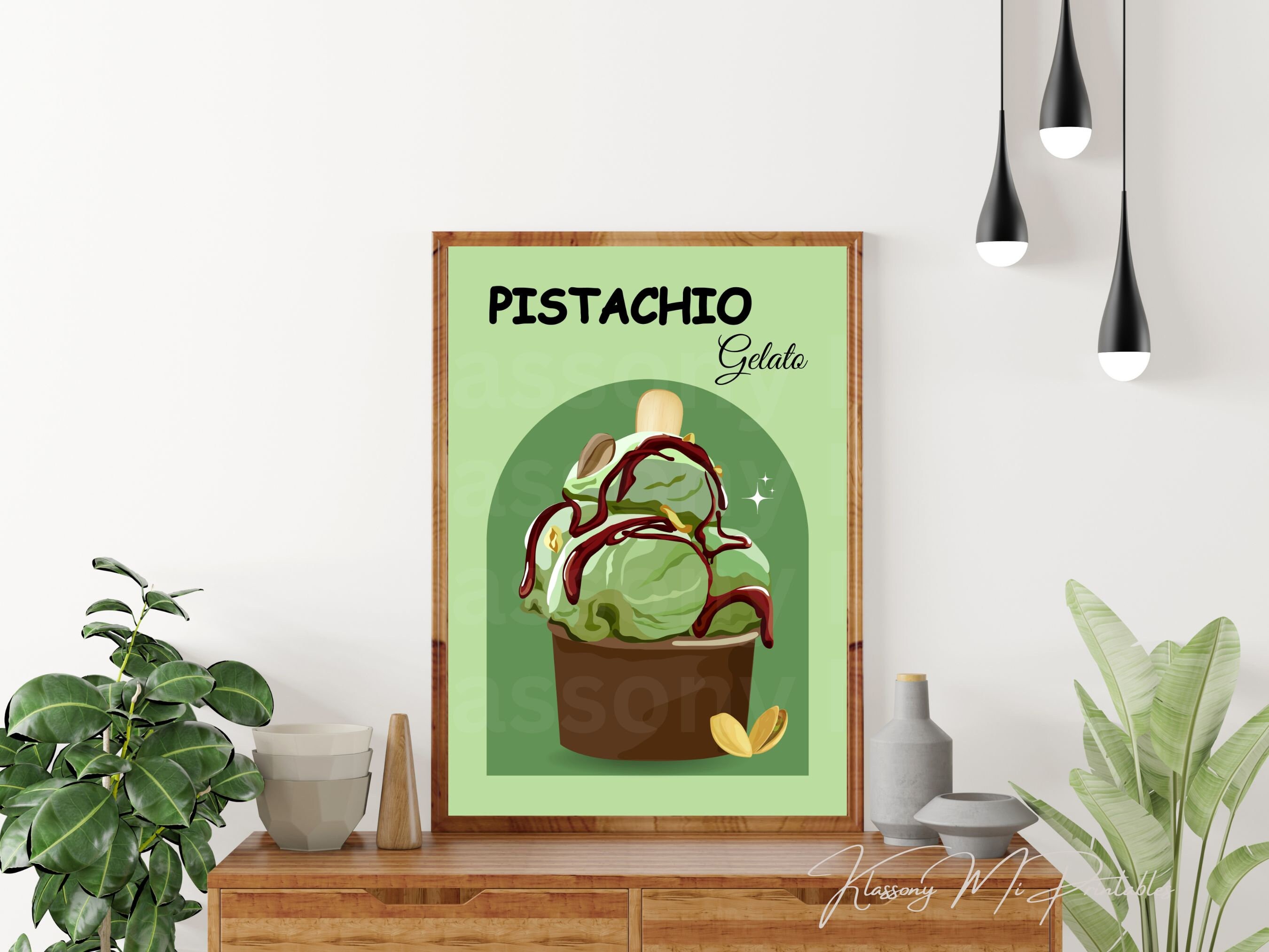 Pistachio Gelato Printable Wall Art, Dessert Kitchen Wall Decoration ...