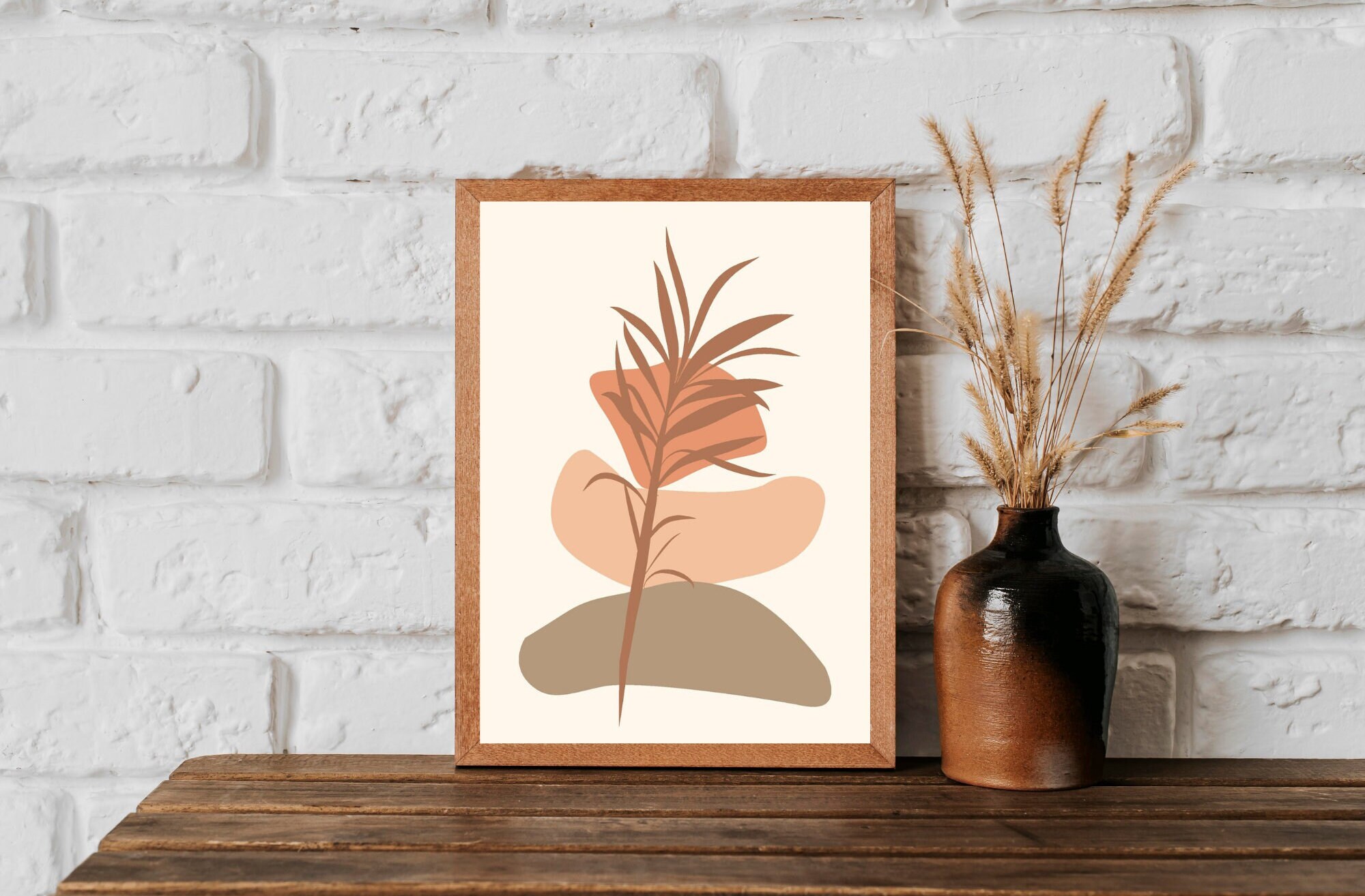 Boho Leaf Print, Abstract Boho Printable Wall Art, Terracotta Bohemian ...