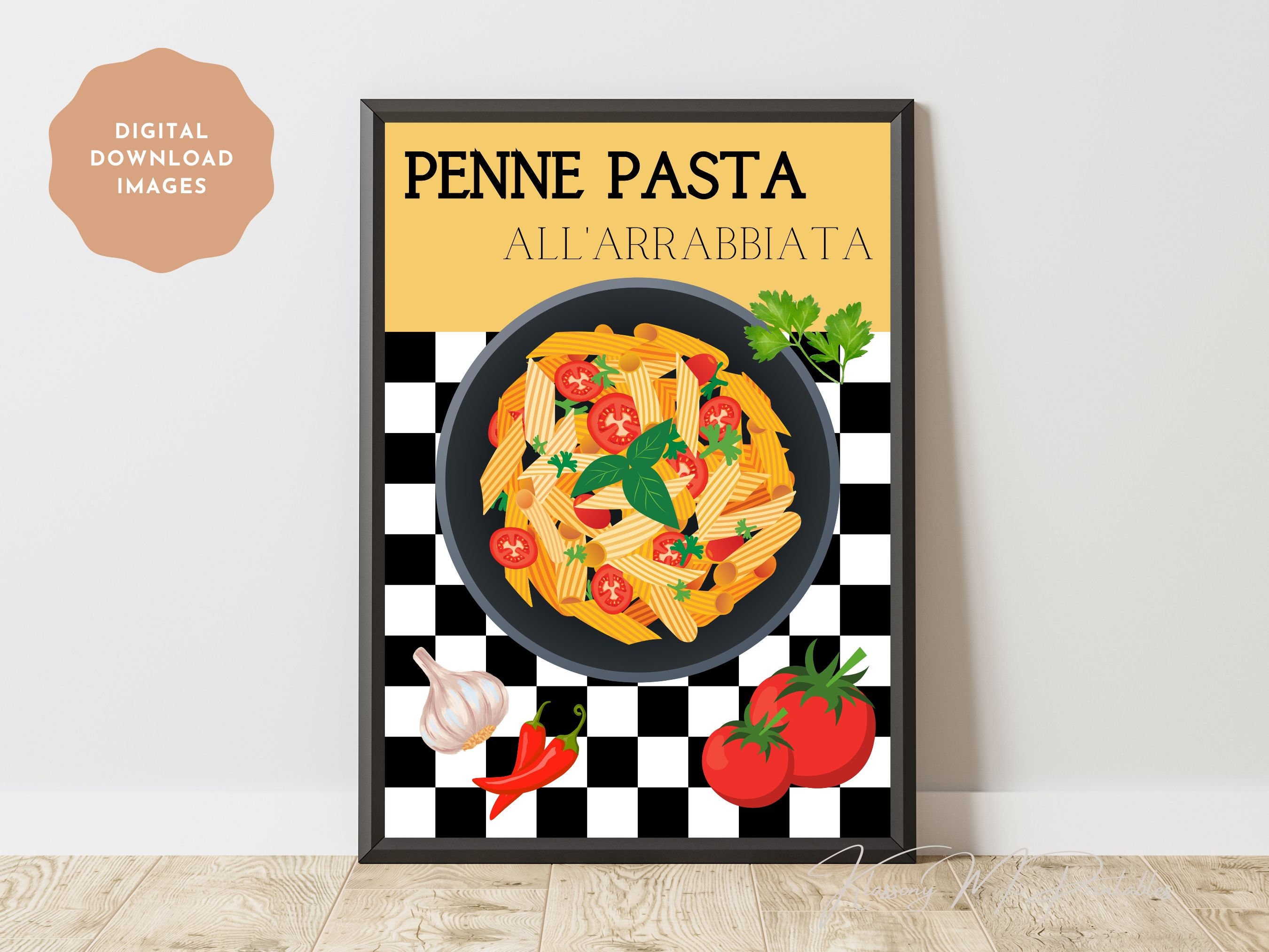 Penne Pasta All'arrabbiata Printable Wall Art, Featuring Ingredients ...