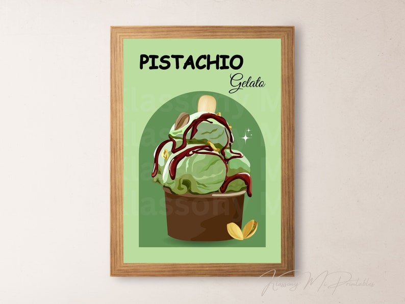 Pistachio Gelato Printable Wall Art, Dessert Kitchen Wall Decoration ...