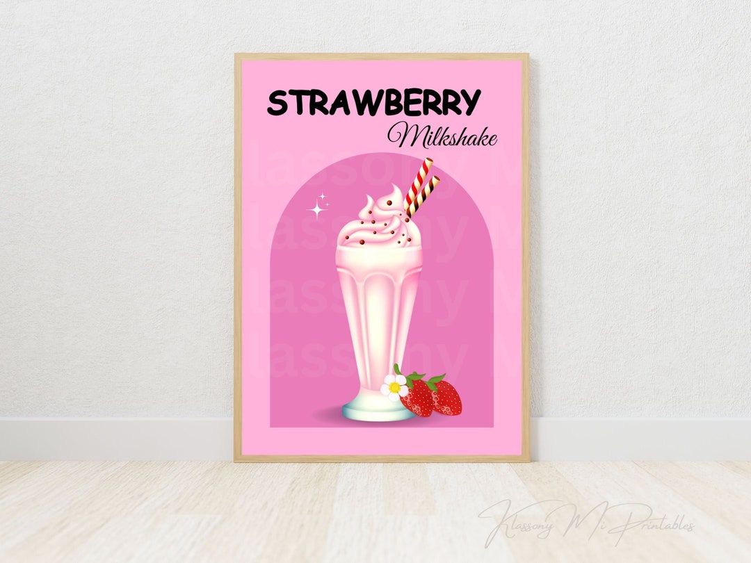 Strawberry Milkshake Printable Wall Art, Frozen Shake Kitchen Wall Art ...