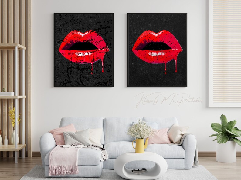 Red Hot Lips Set of 4 Printable Wall Art Prints With Unique Styles ...