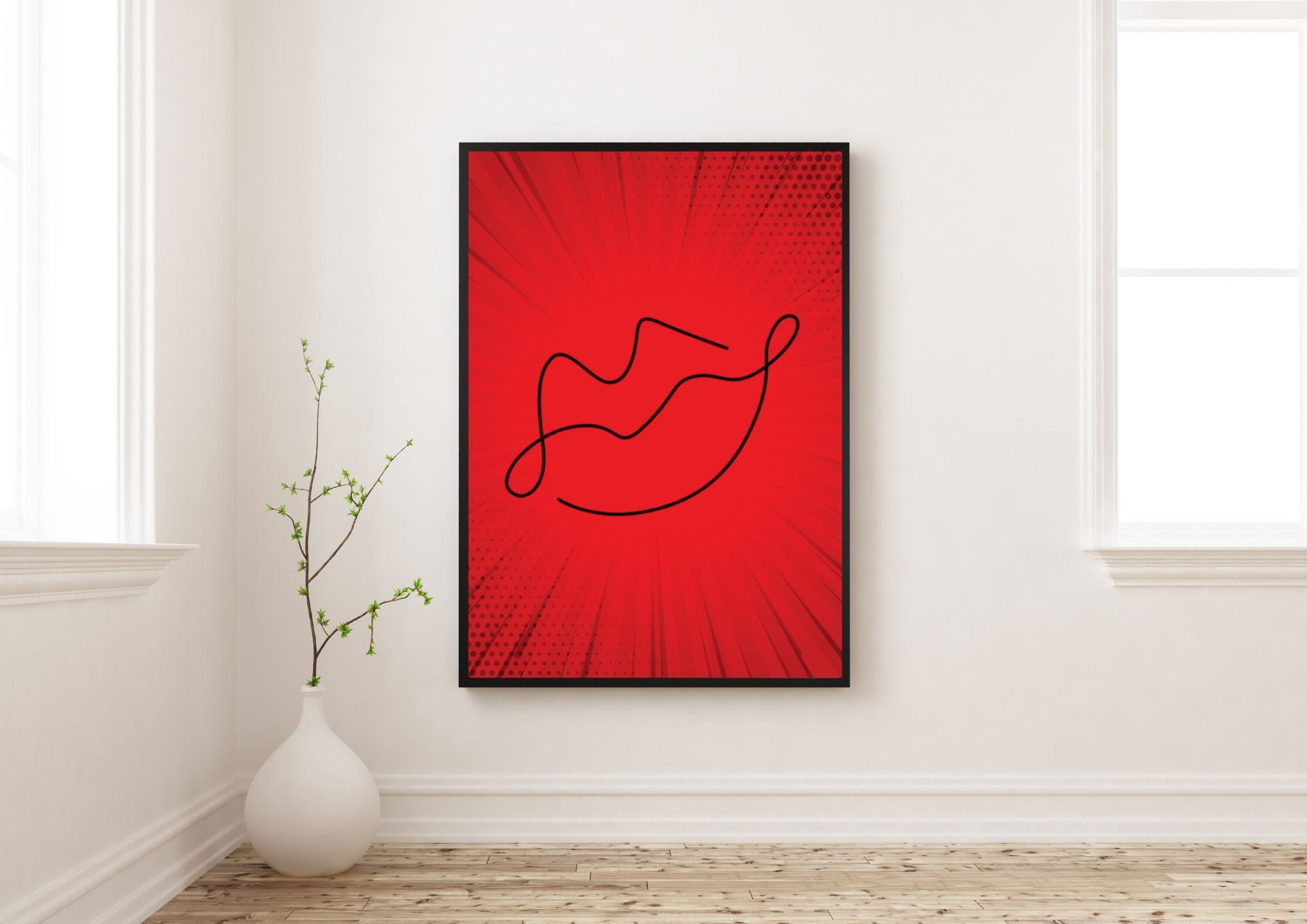Big Red Lip Poster, Lip Digital Wall Art, Black Scribble Lip Print, Lip ...