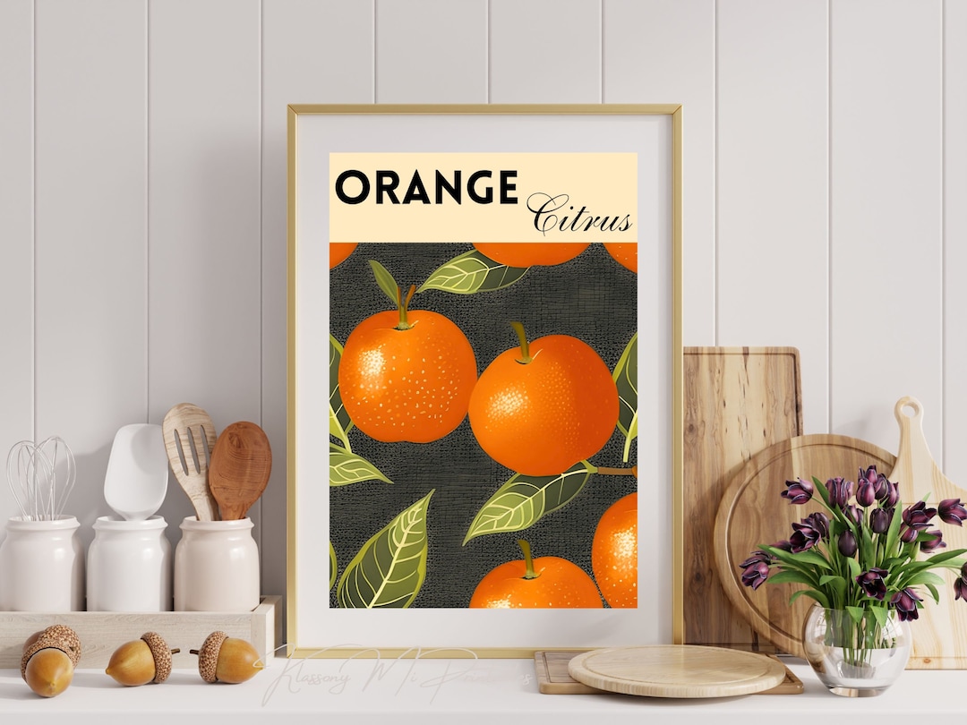 Orange Citrus Wall Art Printable in Light Orange & Black Text Freshen ...