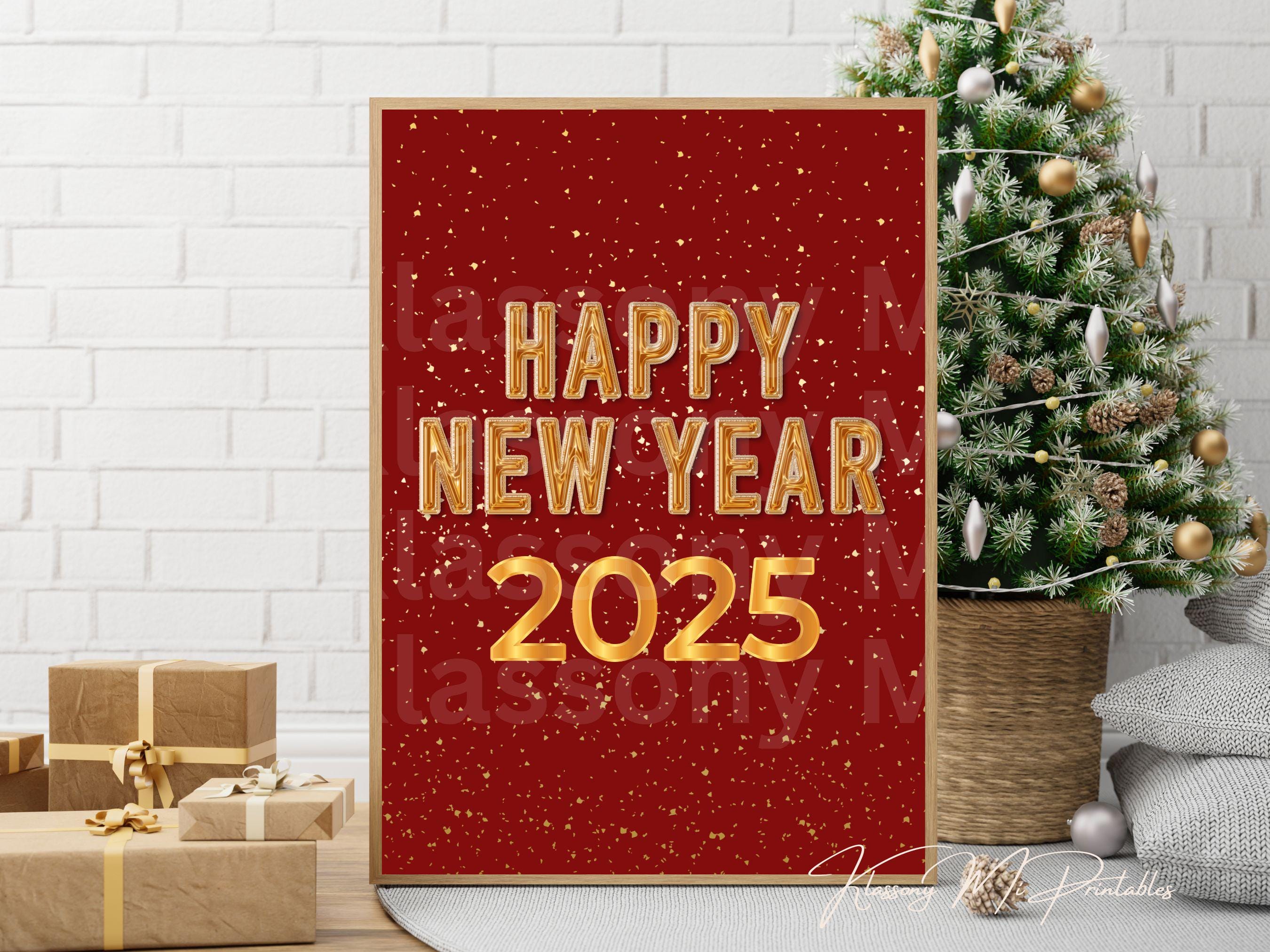 Happy New Year 2025 Red & Gold Digital Download Wall Print, Aesthetic ...
