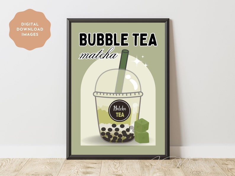 Bubble Tea Art Print, Boba Milk Matcha Tea Poster, Bubble Tea Shop ...