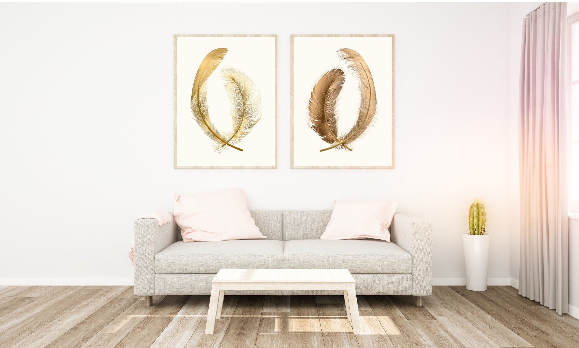Gold Feather Bronze Feather Duo Design, Minimalist Metallic Decor ...