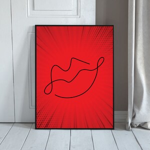 Big Red Lip Poster, Lip Digital Wall Art, Black Scribble Lip Print, Lip ...