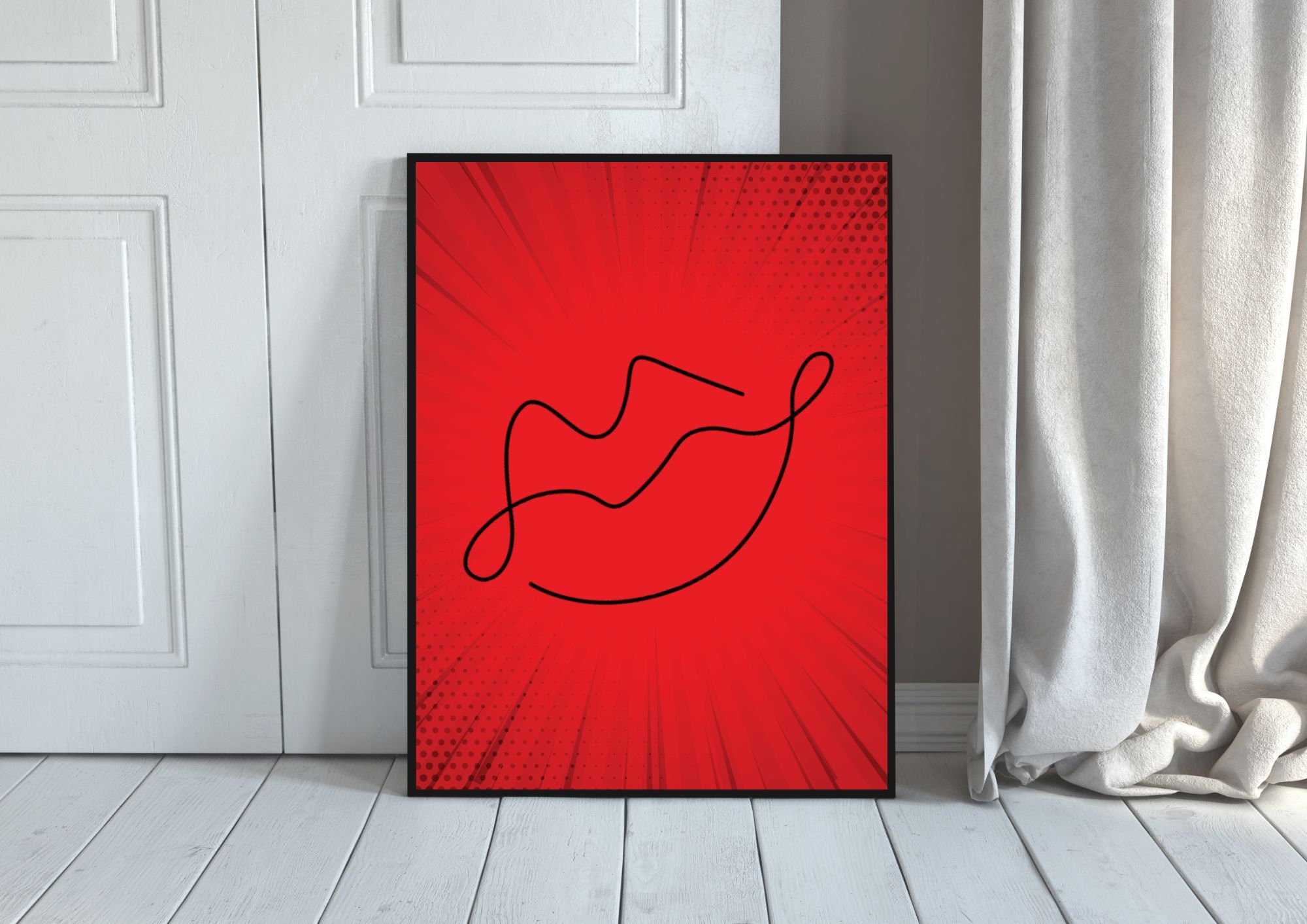 Big Red Lip Poster, Lip Digital Wall Art, Black Scribble Lip Print, Lip ...