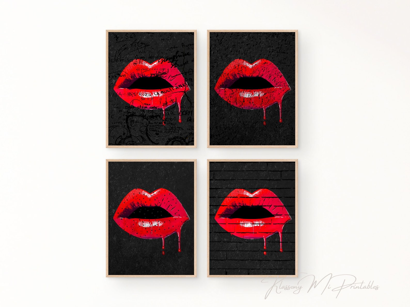 Red Hot Lips Set of 4 Printable Wall Art Prints With Unique Styles ...