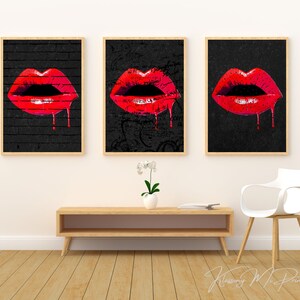 Red Hot Lips Set of 4 Printable Wall Art Prints With Unique Styles ...