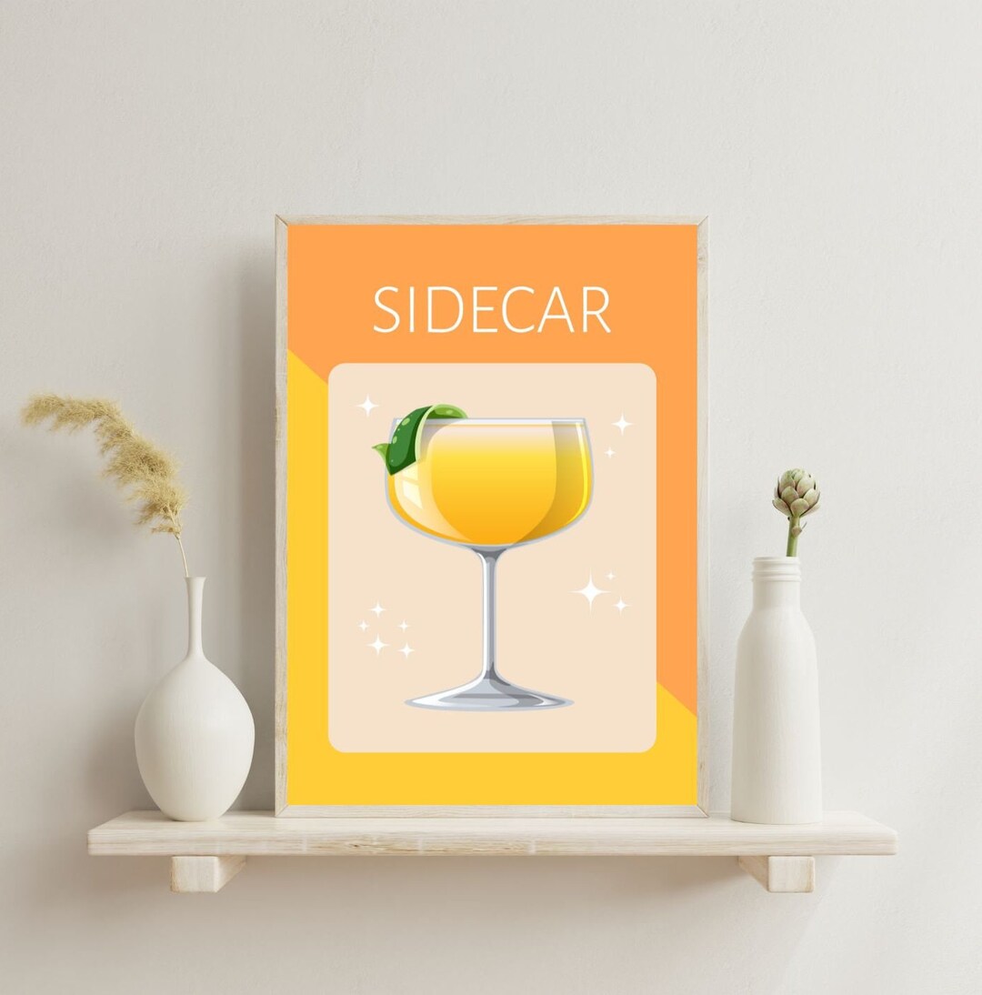 Sidecar Cocktail Digital Wall Art, Sidecar Alcohol Drink Print, Orange ...