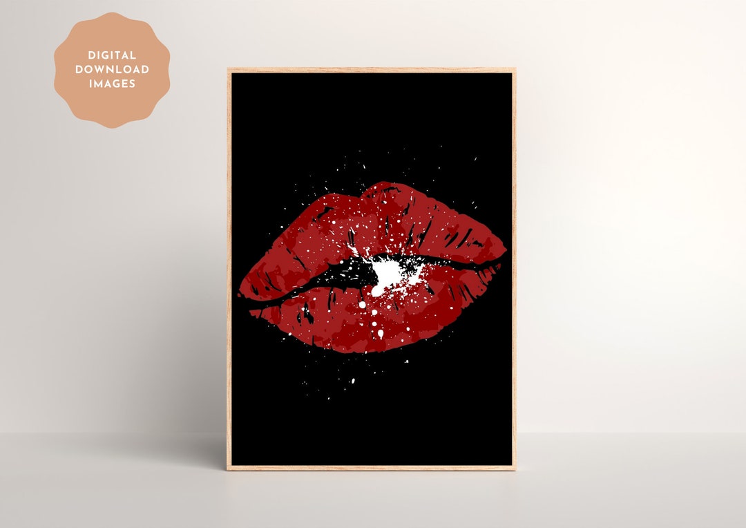 Large Red Lips Printable Wall Art, Bold Wall Decor, Striking Poster ...