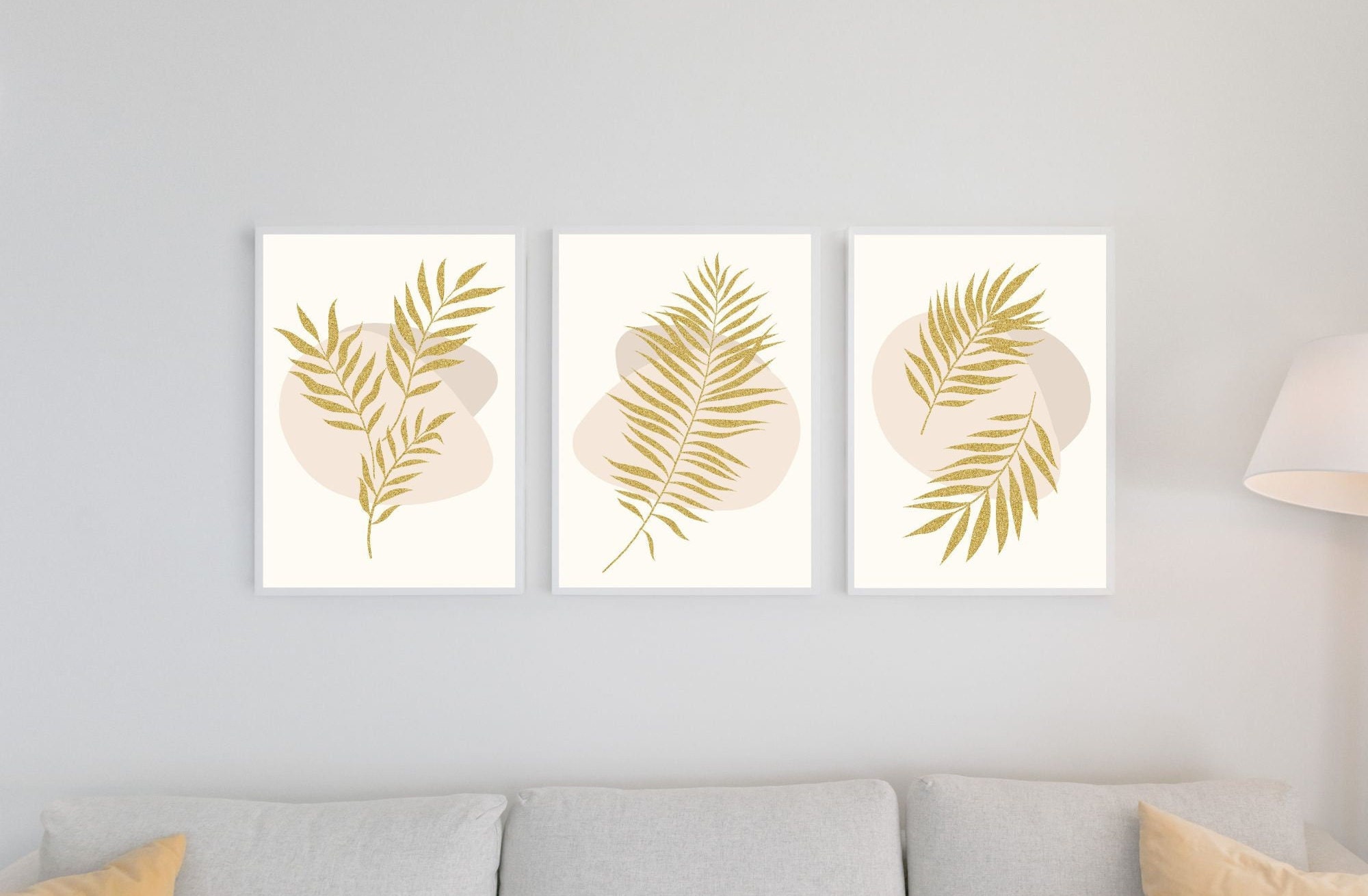 Gold Leaf Printable Wall Art, Set of 3 Prints, Light Pastel Background ...
