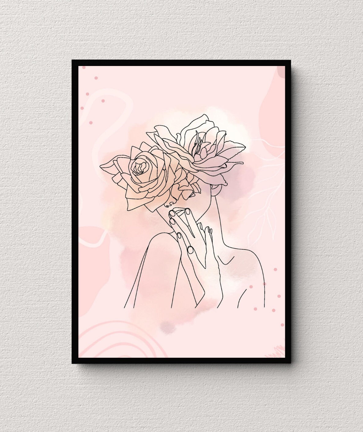 Pink Flower Head Female Face Line Art, Woman Illustration, Minimal ...
