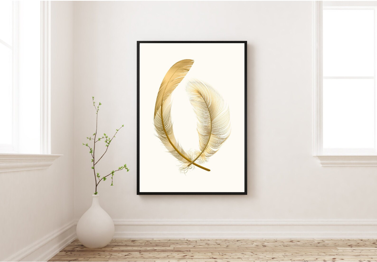 Gold Feather Bronze Feather Duo Design, Minimalist Metallic Decor ...