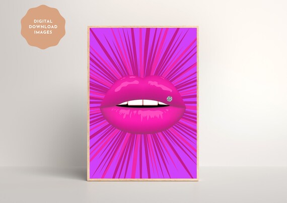 Large Pink Diamond Lips Digital Wall Art Retro Pink Purple - Etsy
