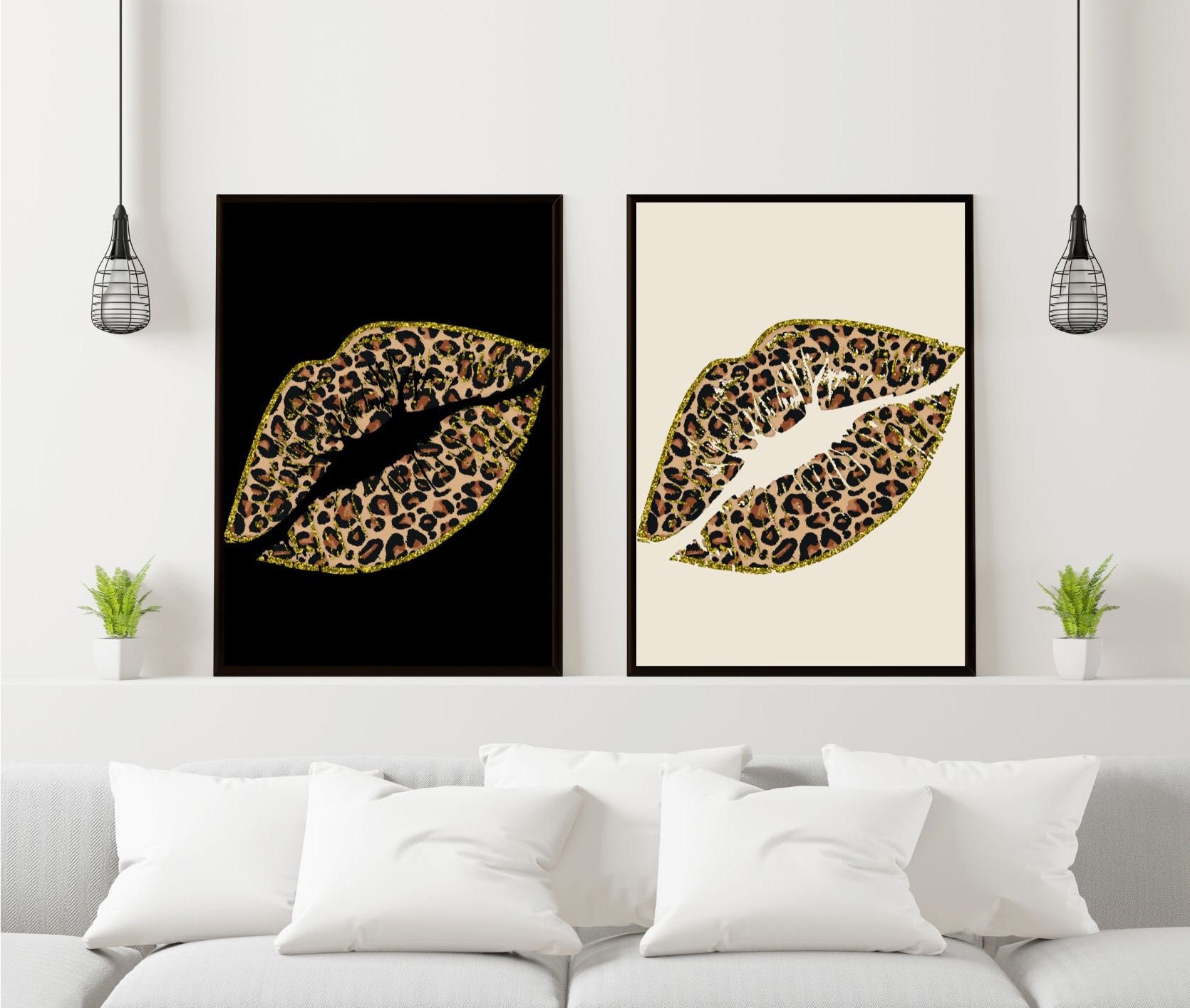 Leopard Print Lip Digital Wall Art, Gold Leopard Lip Posters, Brown Lip ...