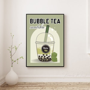 Bubble Tea Art Print, Boba Milk Matcha Tea Poster, Bubble Tea Shop ...