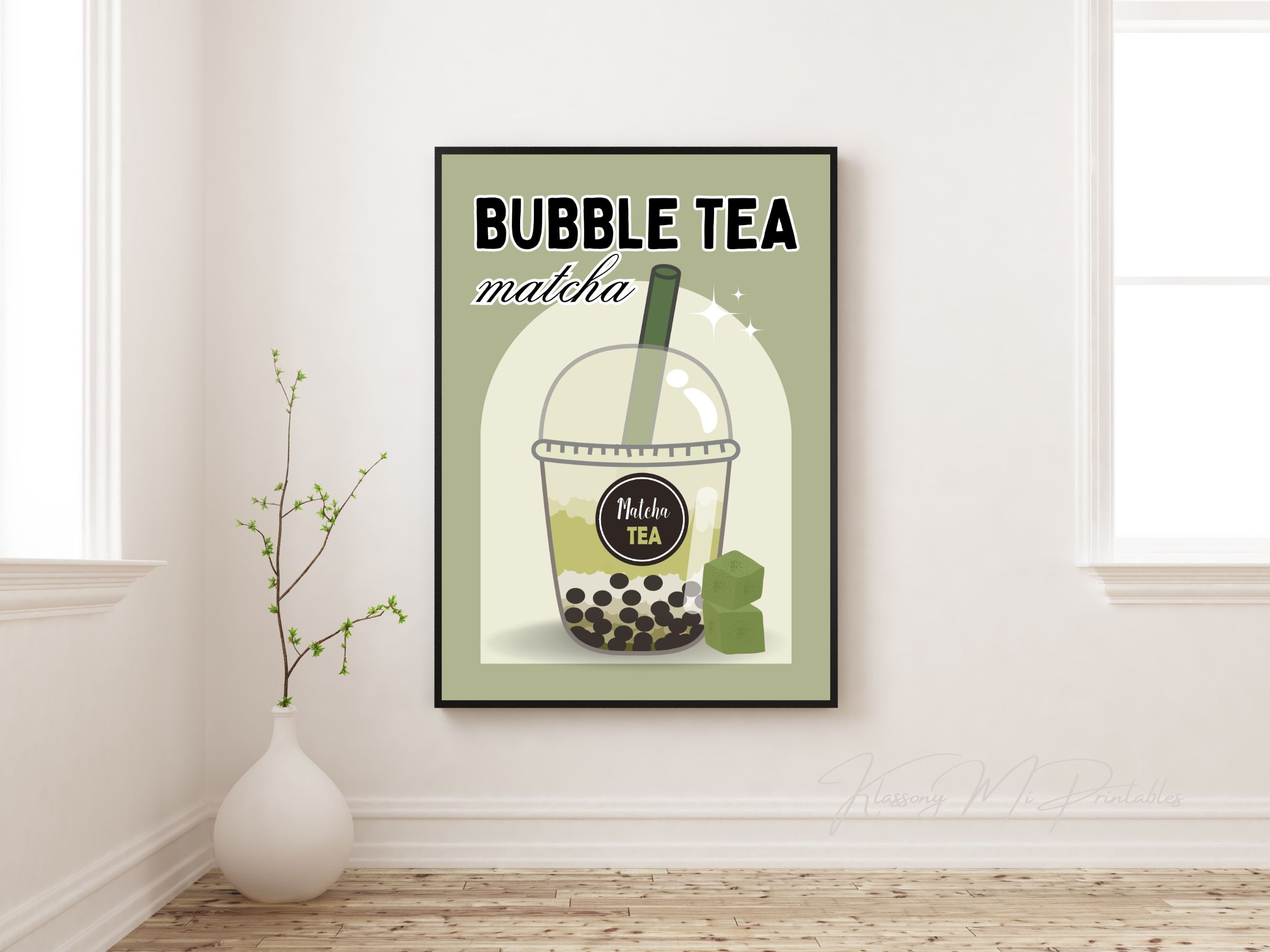 Bubble Tea Art Print, Boba Milk Matcha Tea Poster, Bubble Tea Shop ...