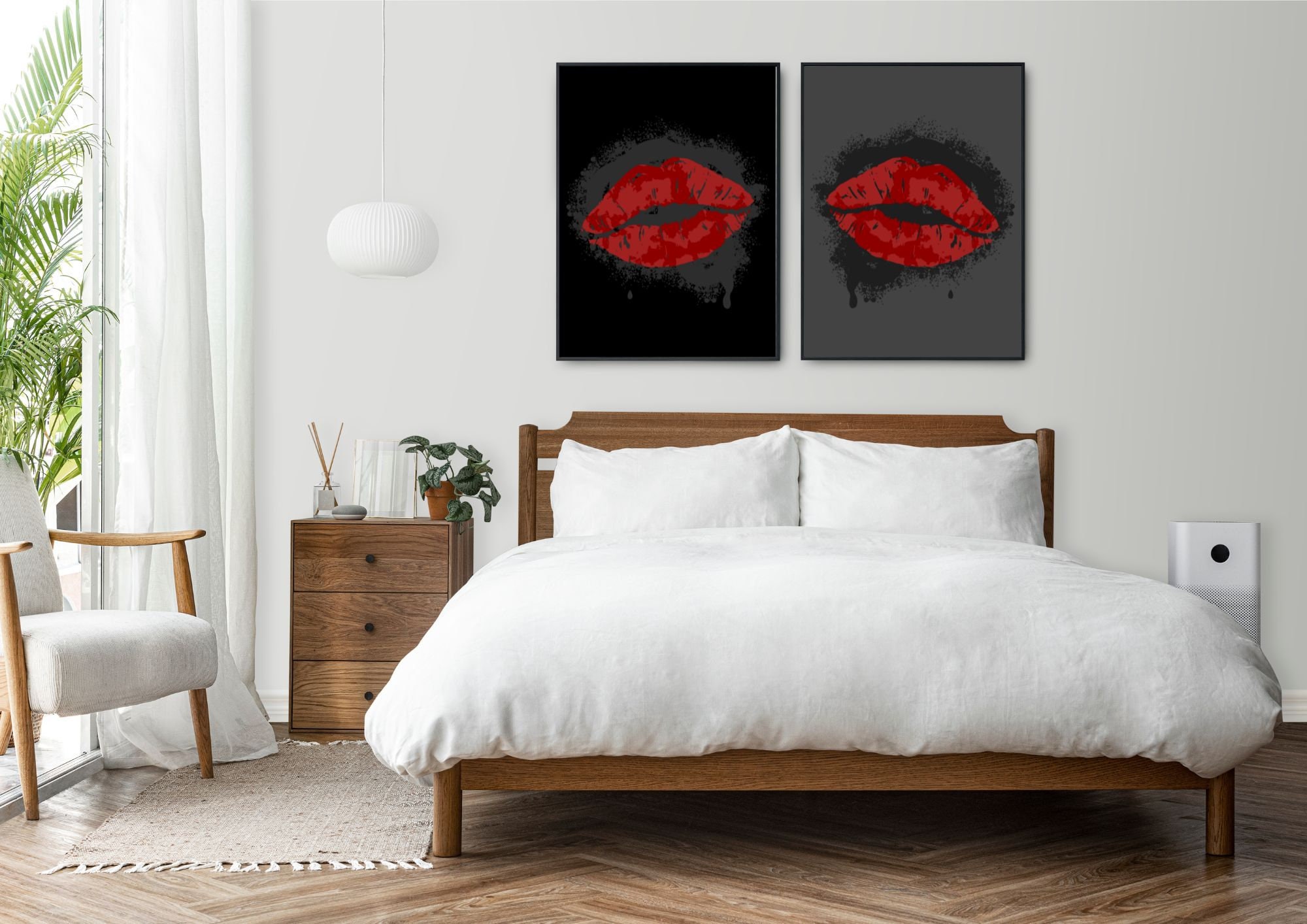 Set of 2 Lip Prints, Big Red Lips Wall Art, Bold and Trendy Lips ...