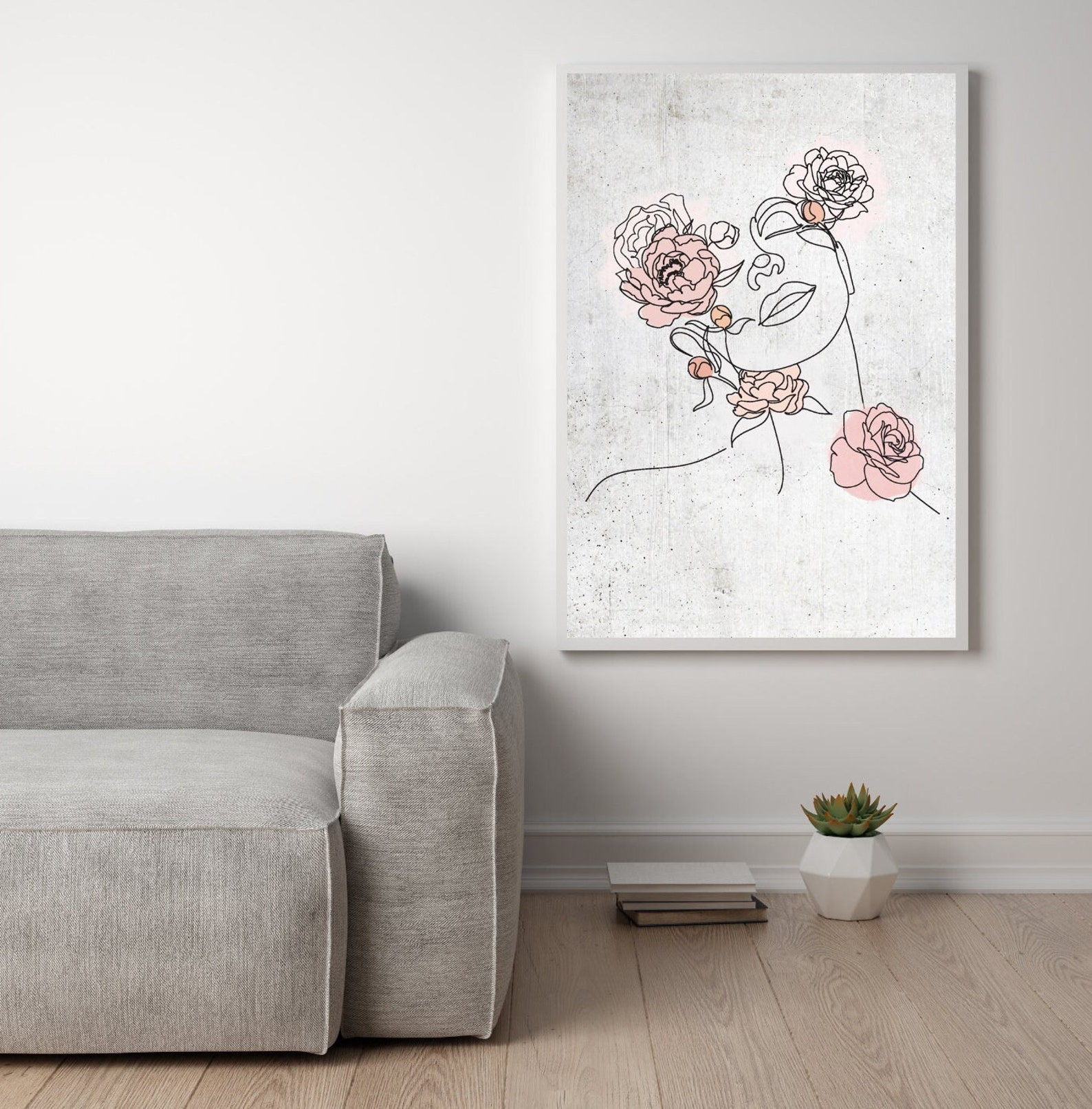 Female Face Printable Line Art, Woman Floral Head Art Decor, Abstract ...