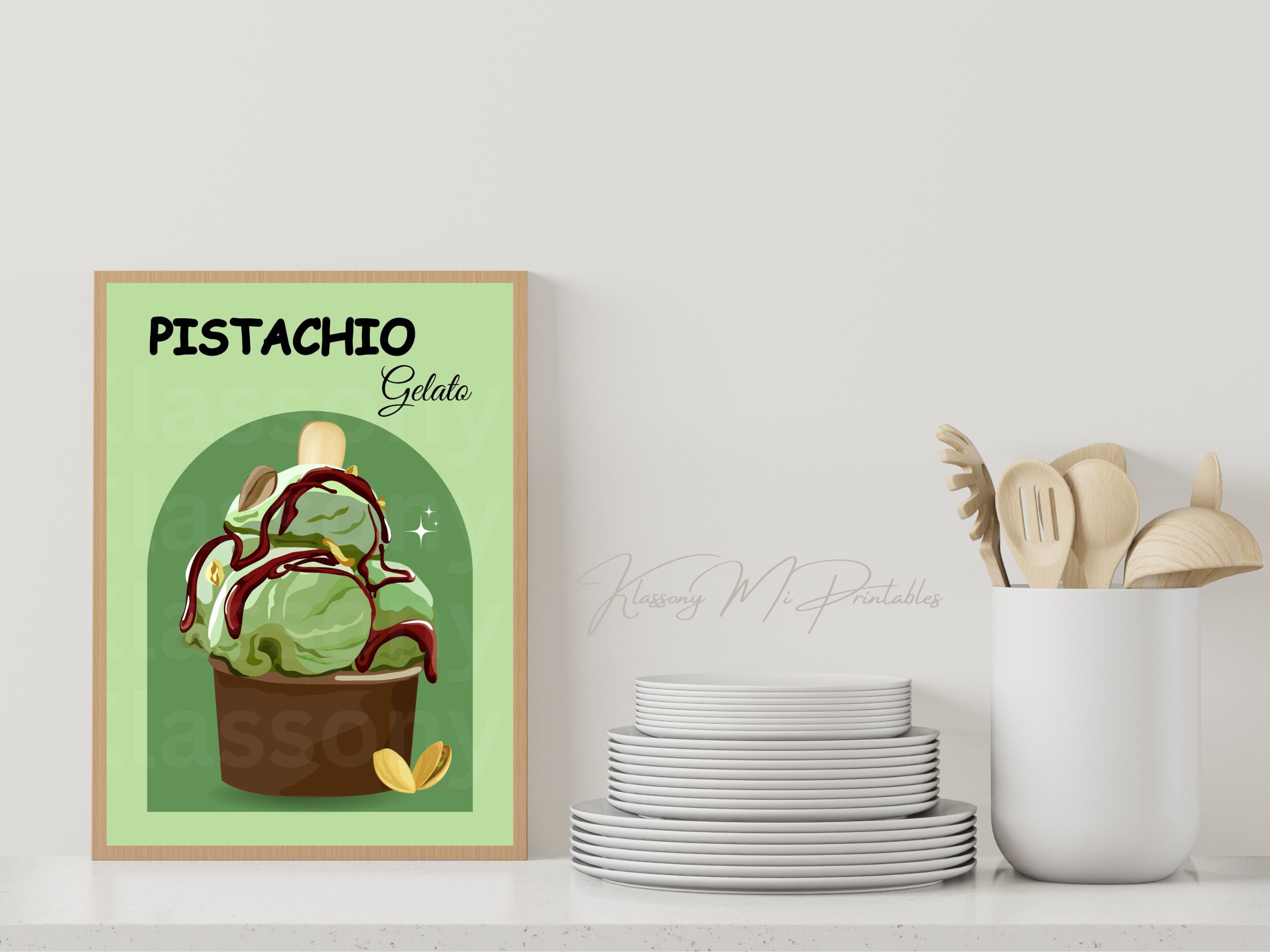 Pistachio Gelato Printable Wall Art, Dessert Kitchen Wall Decoration ...