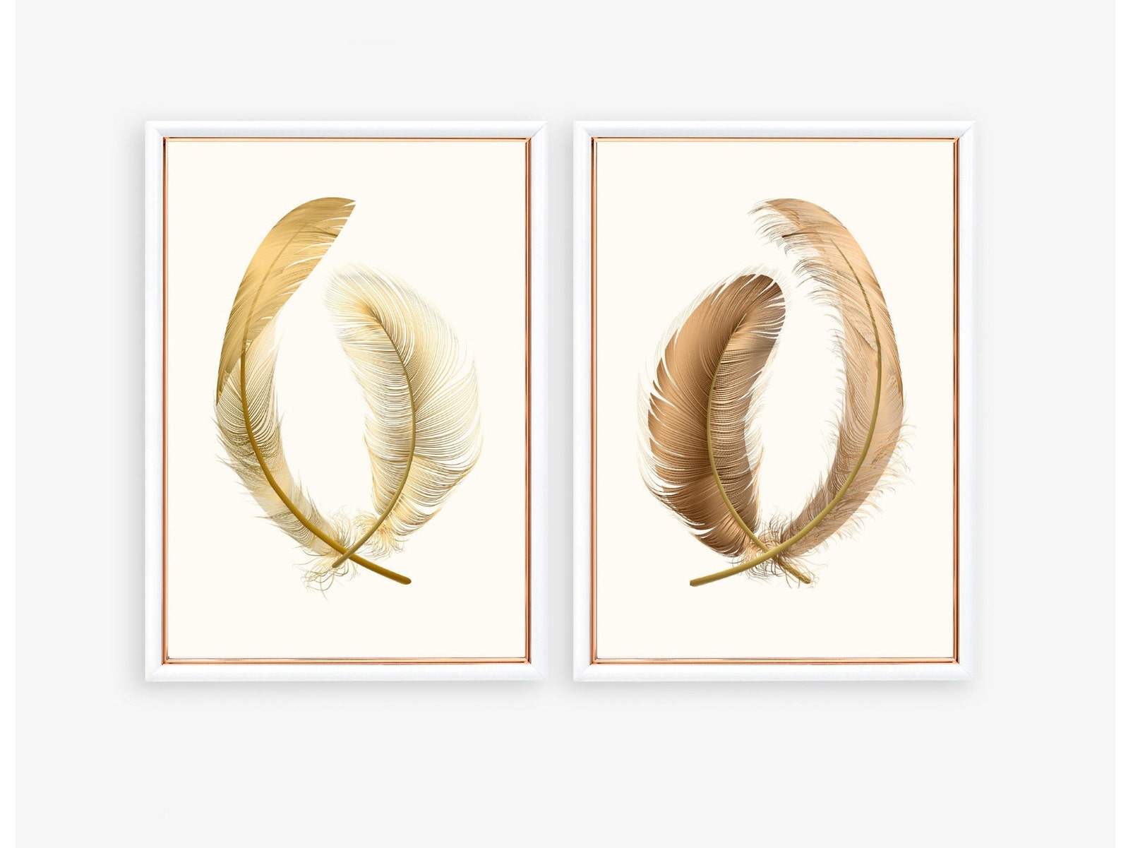 Gold Feather Bronze Feather Duo Design, Minimalist Metallic Decor ...