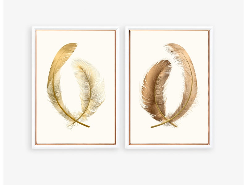 Gold Feather Bronze Feather Duo Design, Minimalist Metallic Decor ...