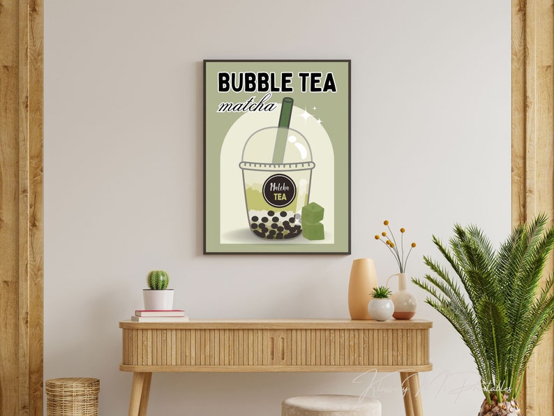 Bubble Tea Art Print, Boba Milk Matcha Tea Poster, Bubble Tea Shop ...