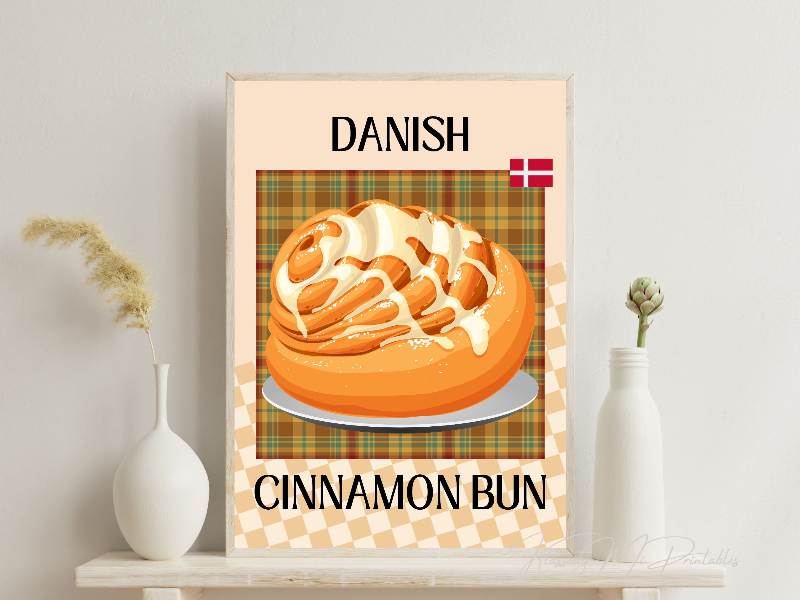 Danish Cinnamon Bun Printable Wall Art, Delicious Pastry Home Decor ...