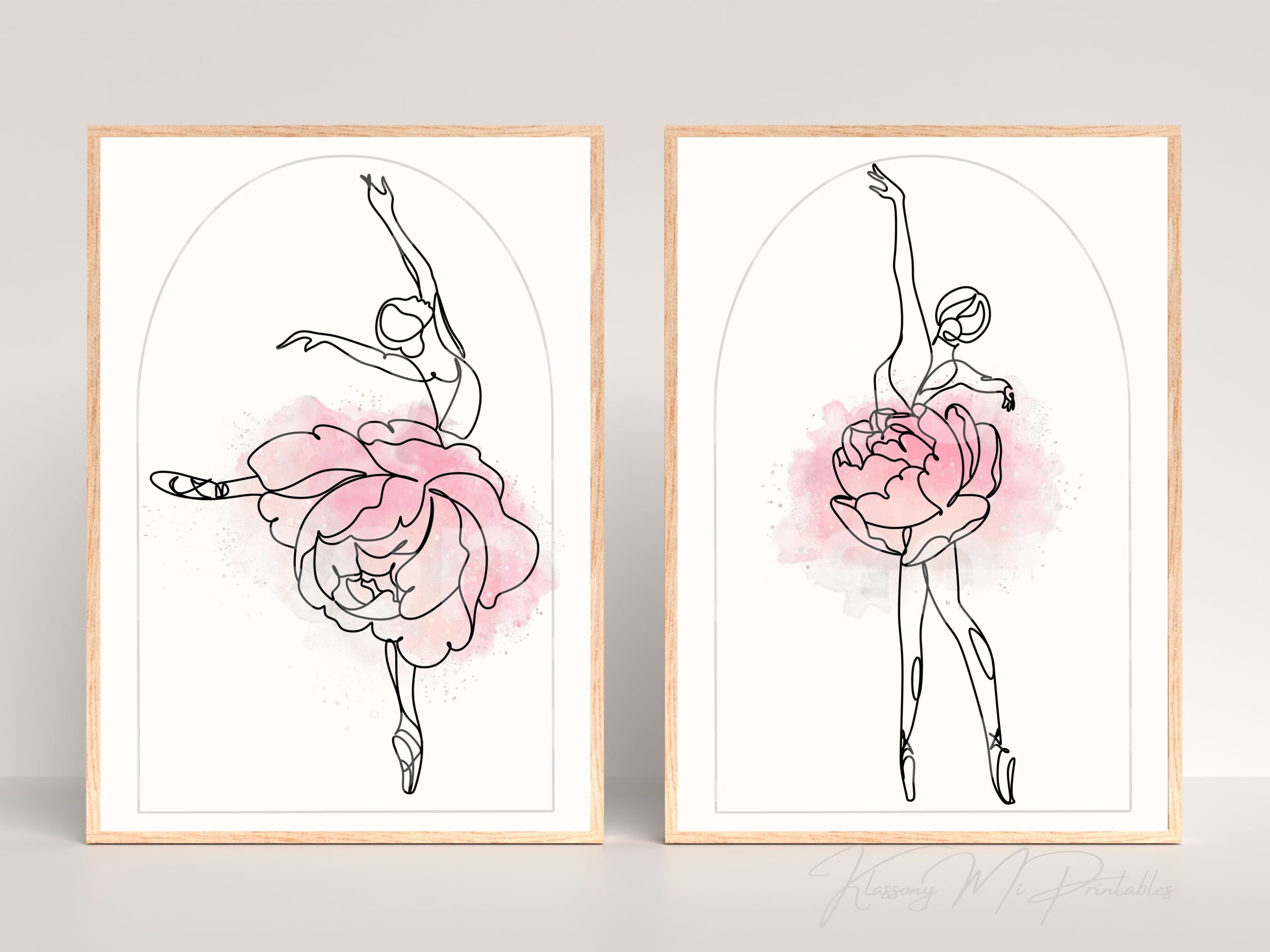Set of 2 Ballerina Line Art Printable Wall Decor, Female Body Dancer ...
