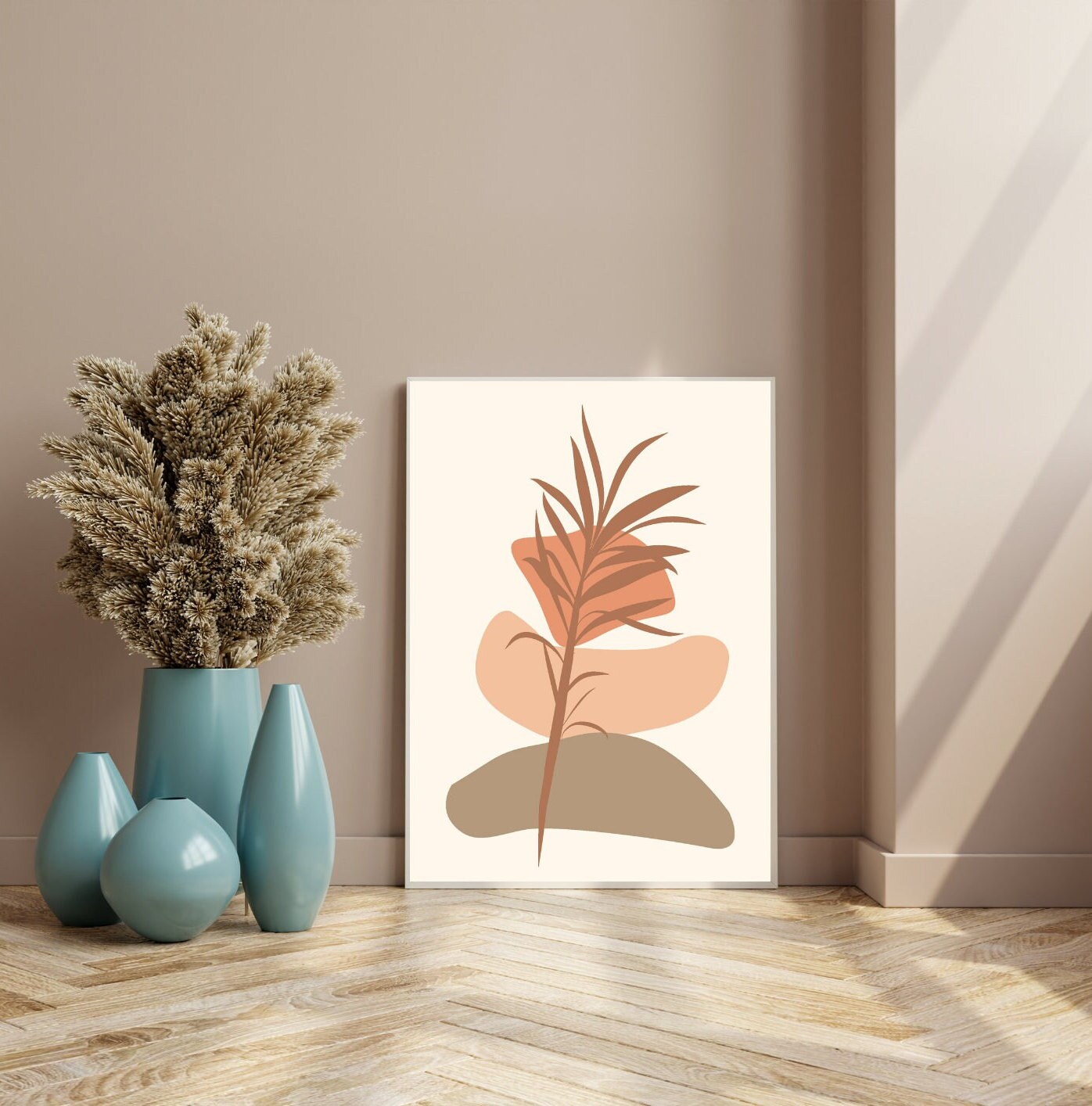 Boho Leaf Print, Abstract Boho Printable Wall Art, Terracotta Bohemian ...