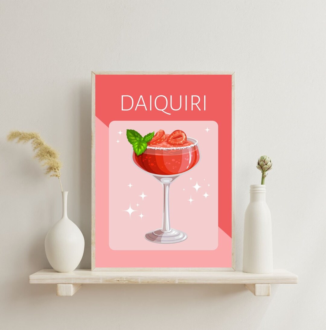 Strawberry Daiquiri Digital Wall Art Print, Daiquiri Cocktail Digital ...