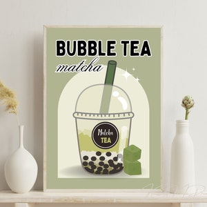Bubble Tea Art Print, Boba Milk Matcha Tea Poster, Bubble Tea Shop ...